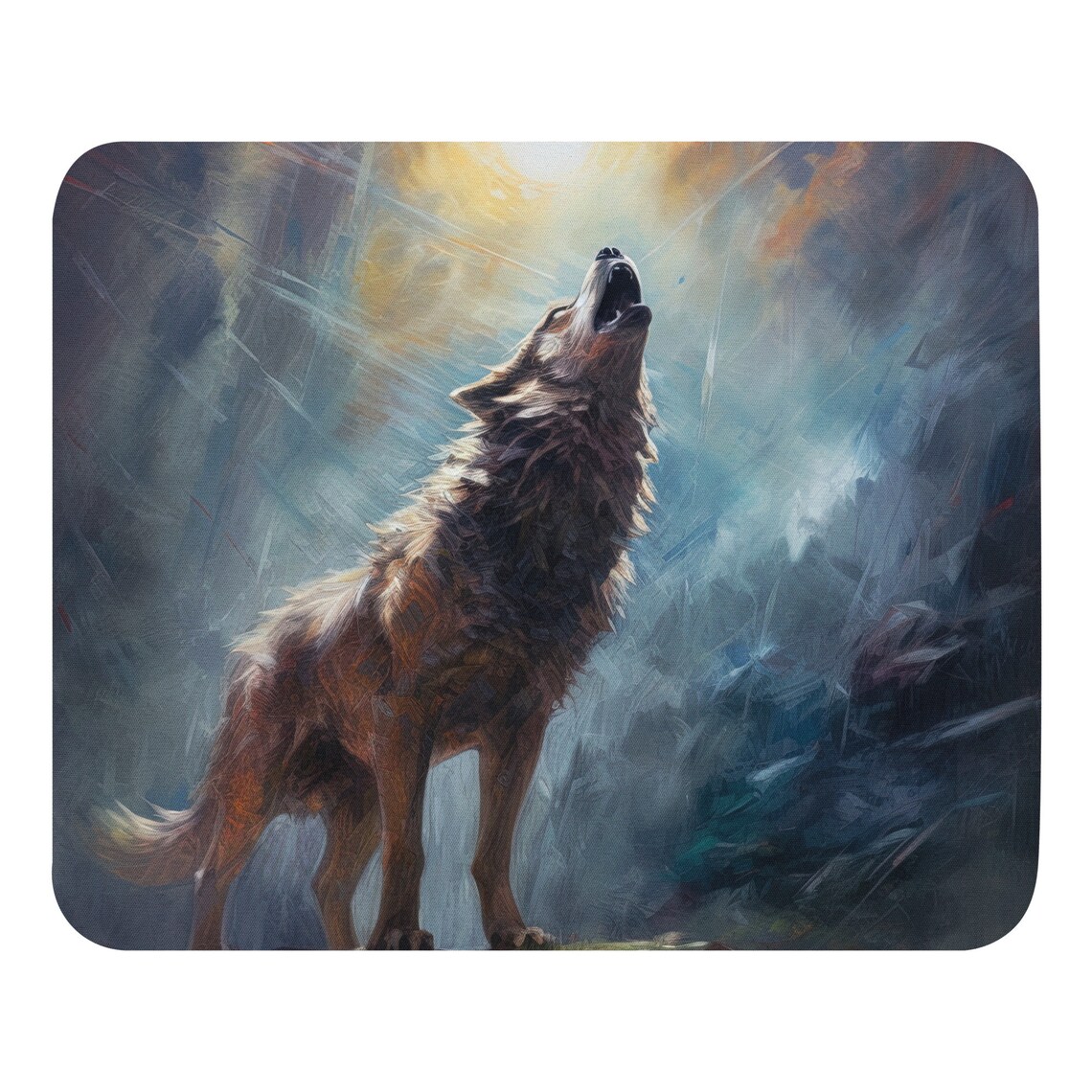 Howling Wolf - Abstract Art, Mountain Hill Cliff & Moon - Motivational ...