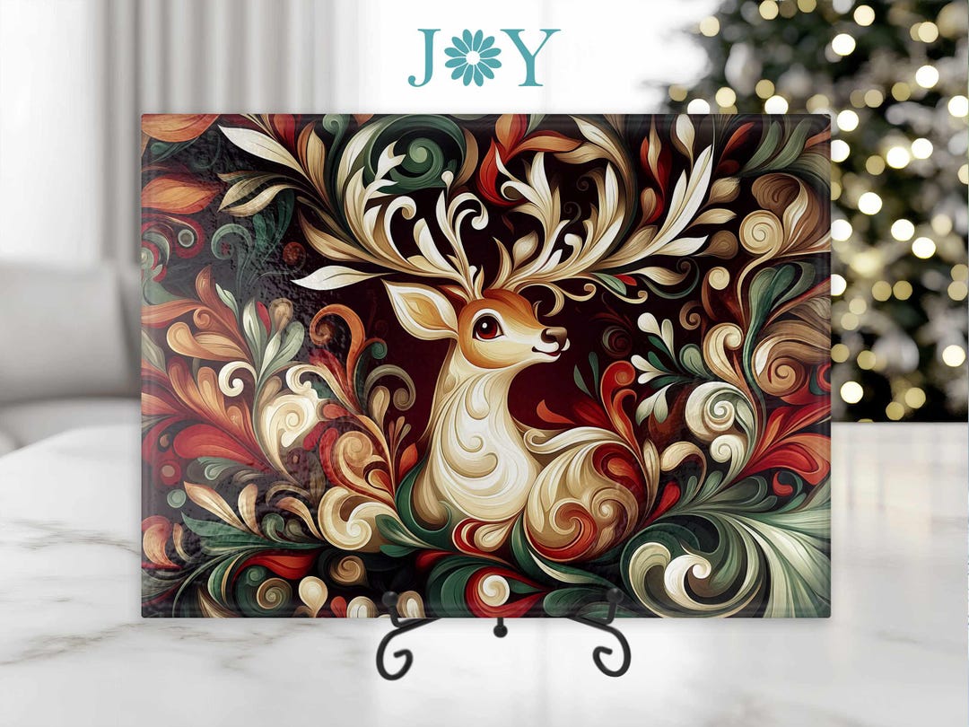 Christmas Reindeer Kitchen Glass Cutting Board - Durable Tempered Glass ...