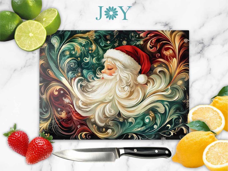 Christmas Santa Kitchen Glass Cutting Board - Tempered Glass Chopping ...