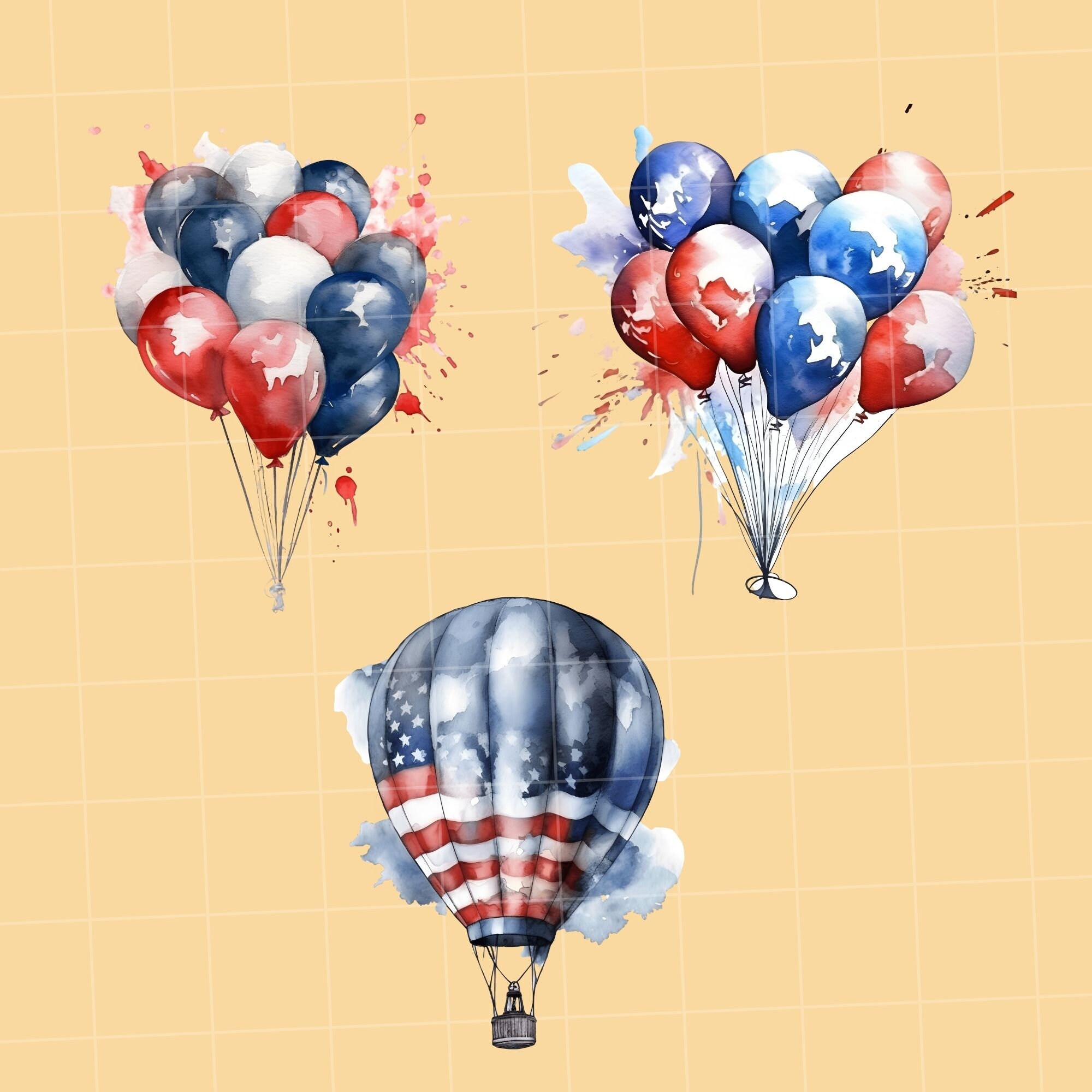 11 Fourth of July Watercolor Clip Art Set Transparent - Etsy