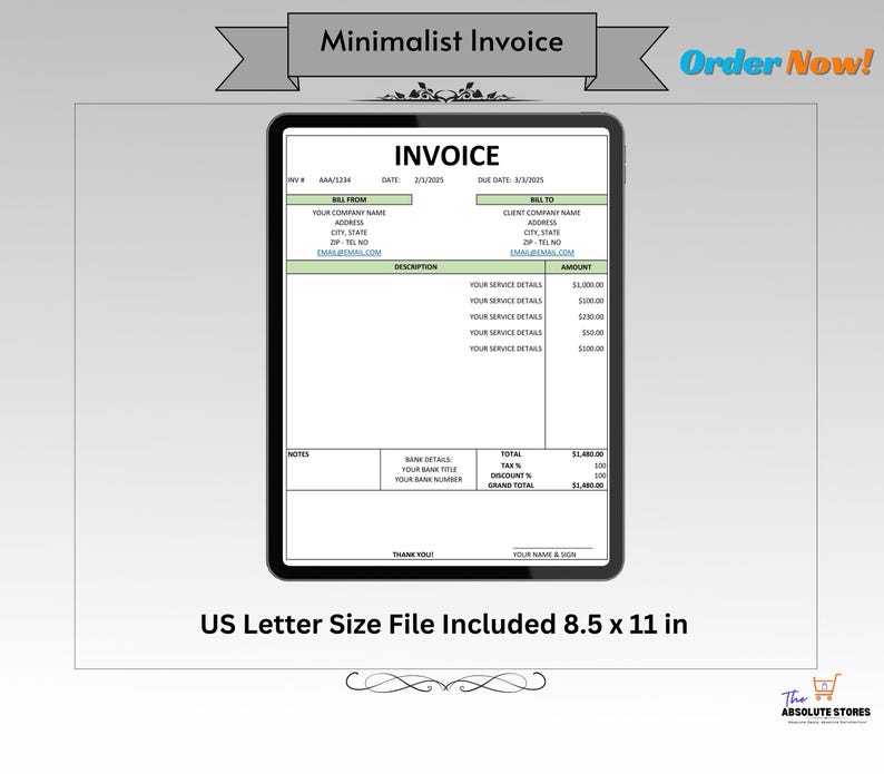 Auto-calculating Invoice Template | Editable and Printable | Custom ...