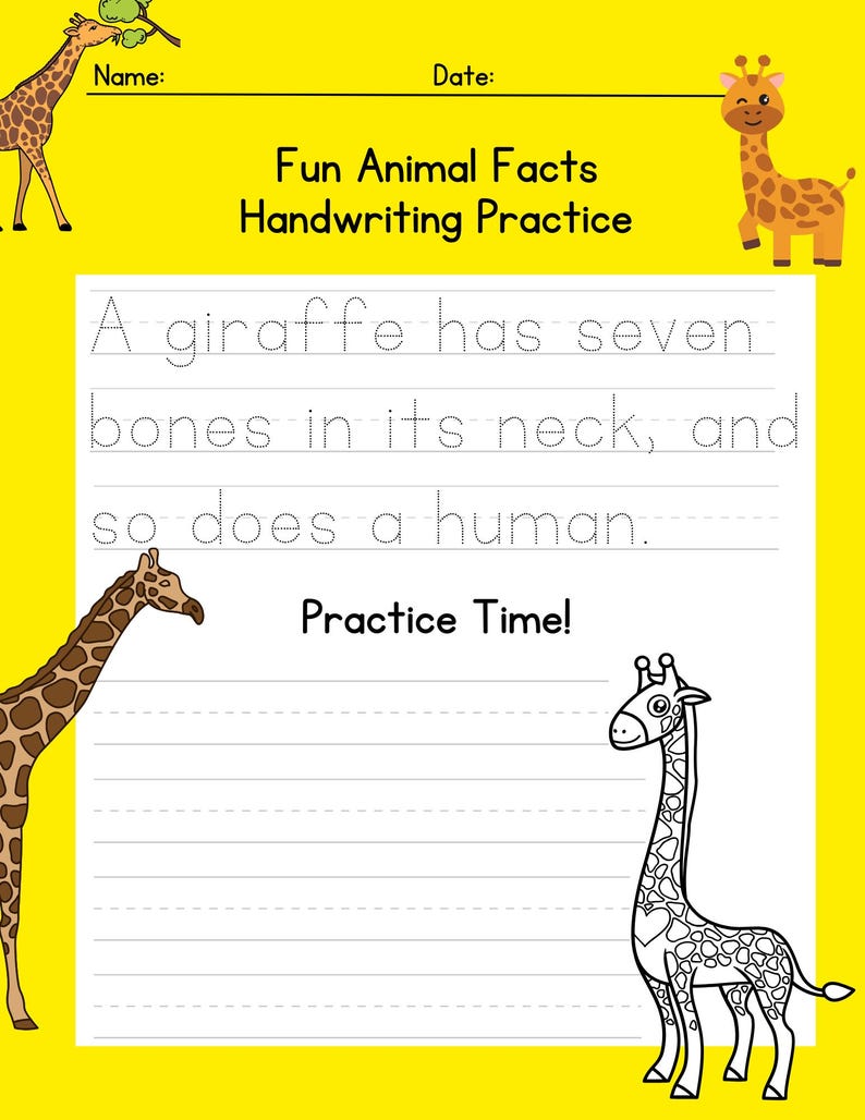 Printable Handwriting Practice Sheets | Fun Animal Facts | Kids ...