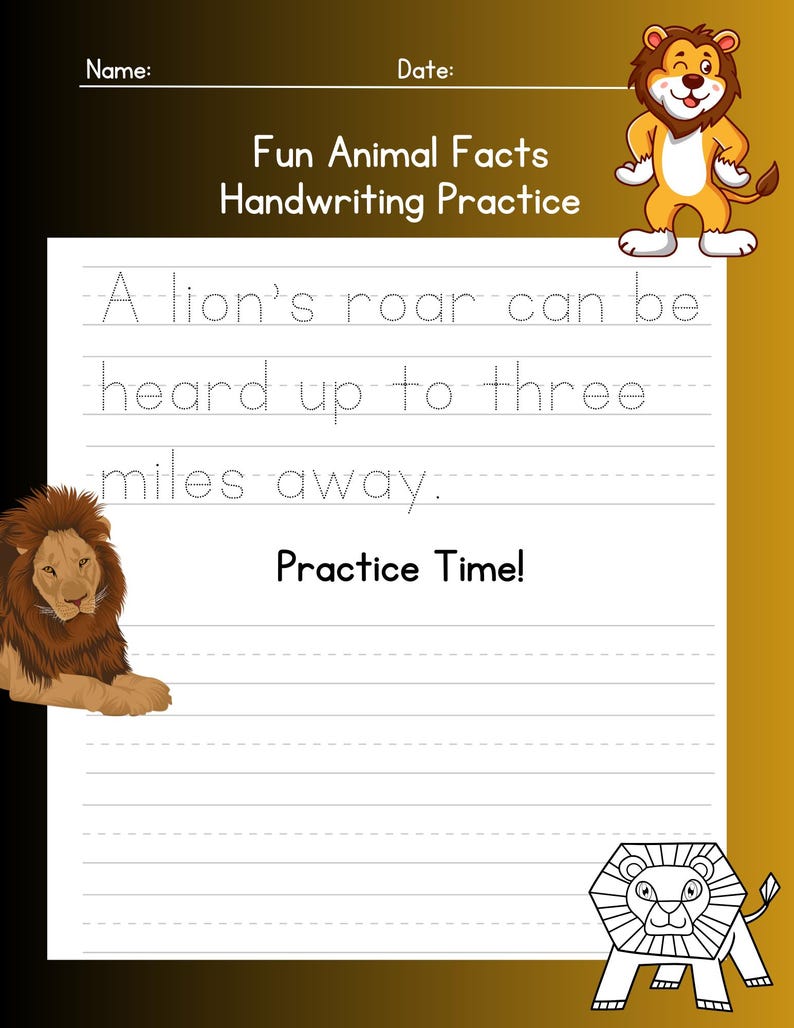 Printable Handwriting Practice Sheets | Fun Animal Facts | Kids ...