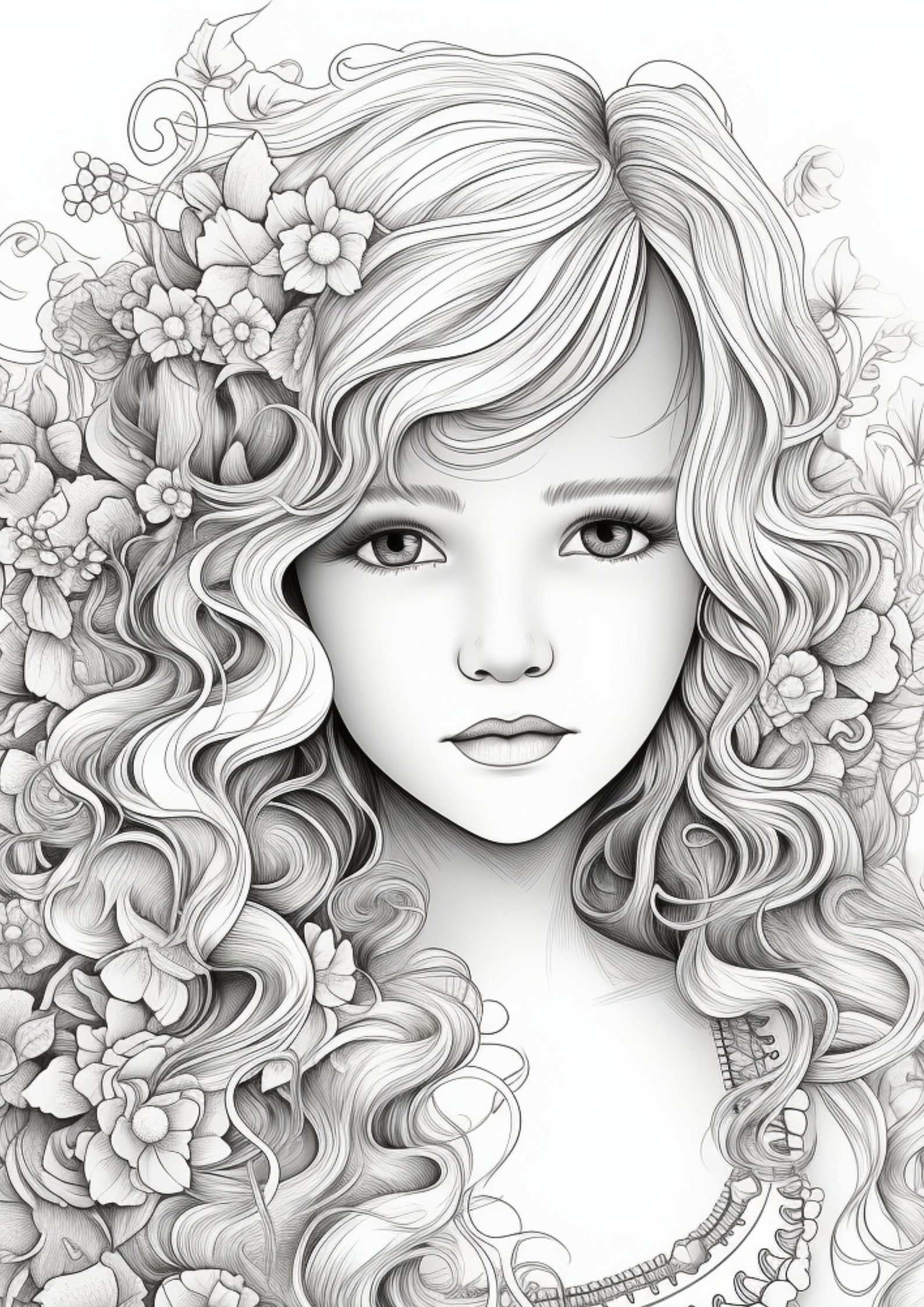 25 Gorgeous Flower Girl Coloring Pages, Adults Kids Instant Download ...