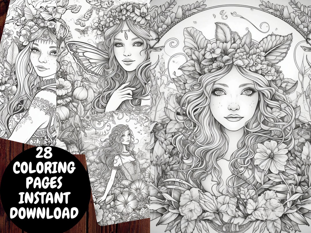 28 Magical Fairies Coloring Pages, Adults + Kids- Instant Download ...