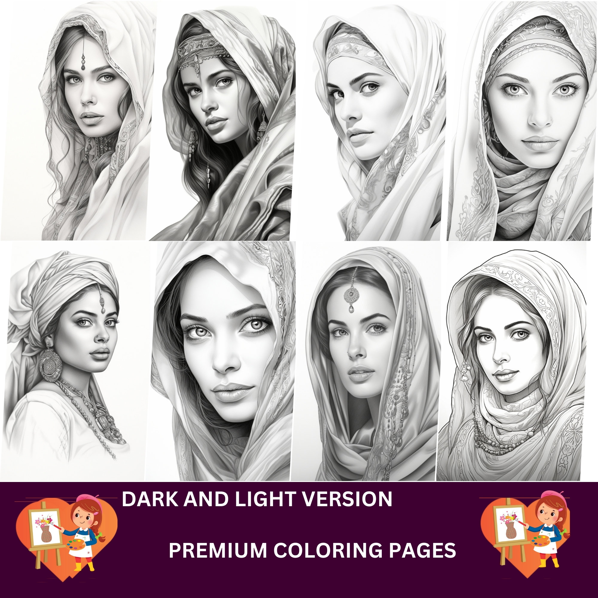 24 Traditional Arabic Woman Coloring Pages, Adults Kids Instant ...