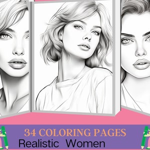 34 Realistic Woman Coloring Pages, Adults + Kids- Instant Download ...