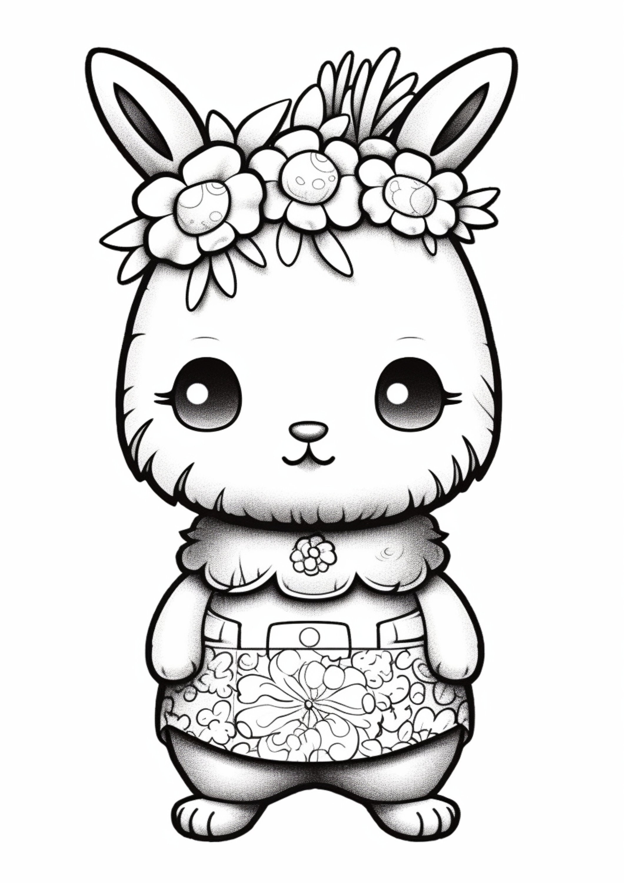 24 Cute Flower Bunny Coloring Pages for Adults and Kids, Instant ...