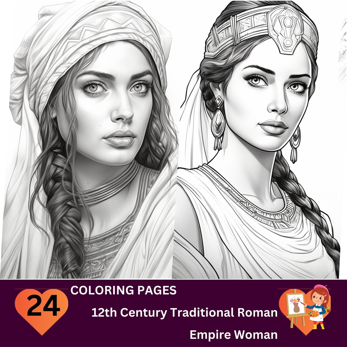 24 Roman Empire Woman Coloring Pages, Adults Kids Instant Download ...