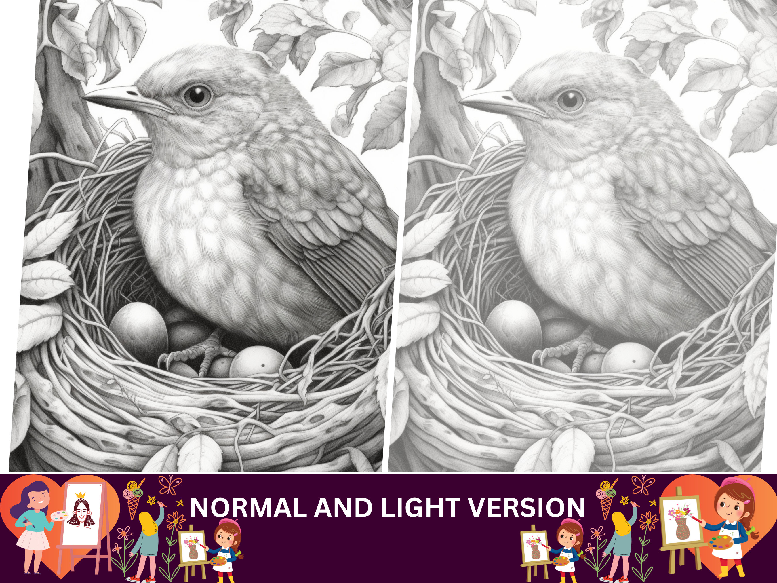 34 Cute Bird Nest Coloring Pages for Adults and Kids, Instant Download ...