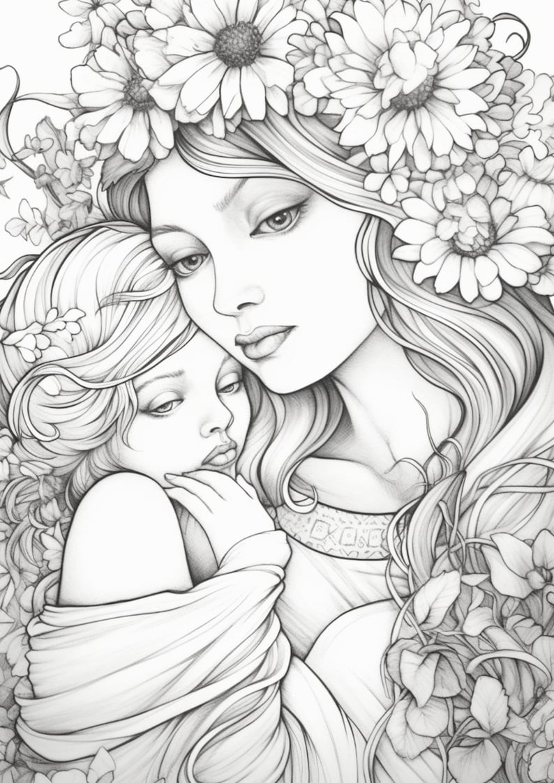 29 Mother and Baby Coloring Pages, Adults Kids Instant Download ...