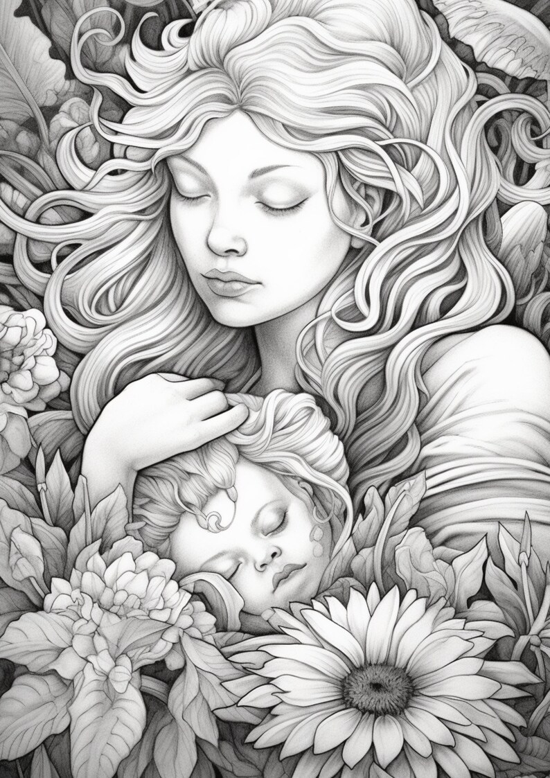 29 Mother and Baby Coloring Pages, Adults Kids Instant Download ...