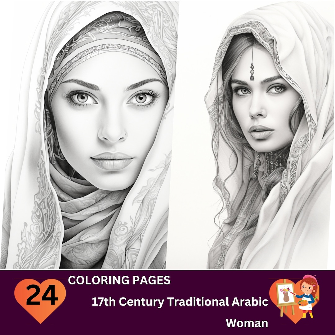 24 Traditional Arabic Woman Coloring Pages, Adults Kids Instant ...