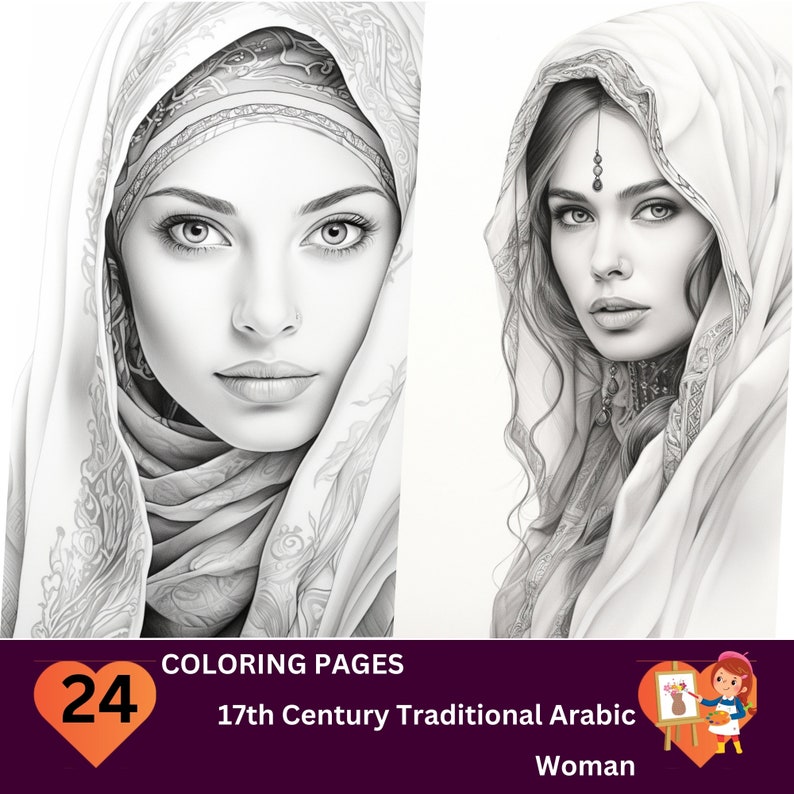 24 Traditional Arabic Woman Coloring Pages, Adults Kids Instant ...