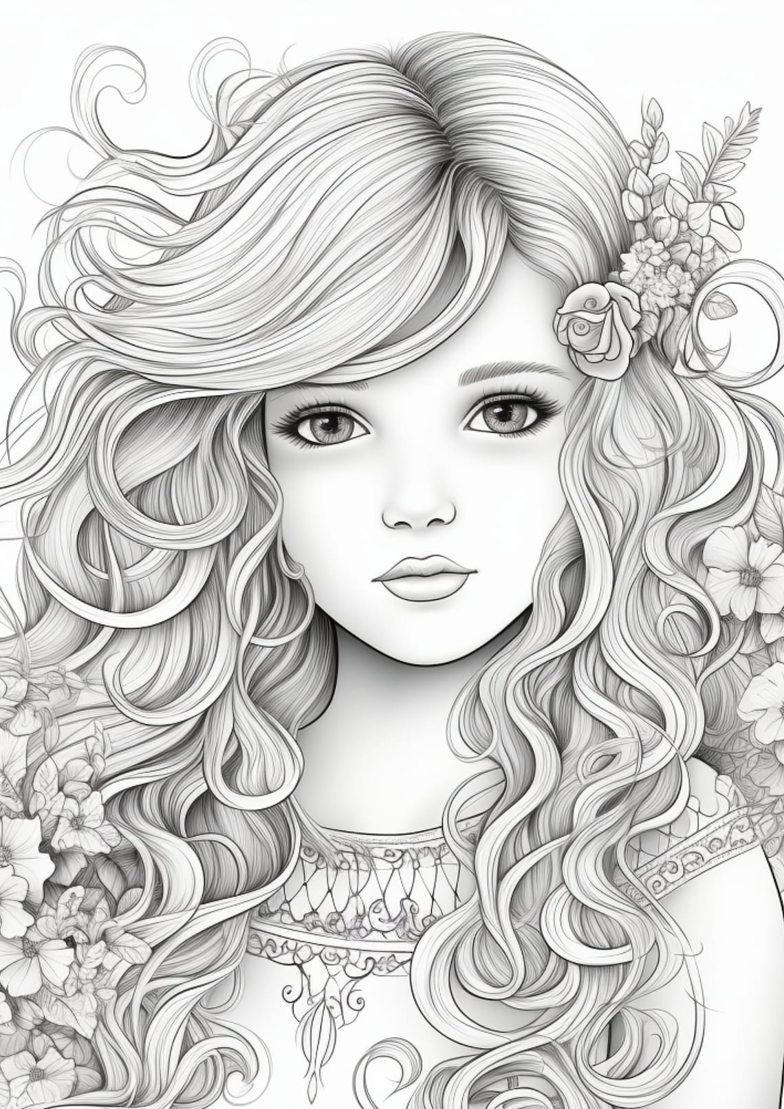 25 Gorgeous Flower Girl Coloring Pages, Adults Kids Instant Download ...