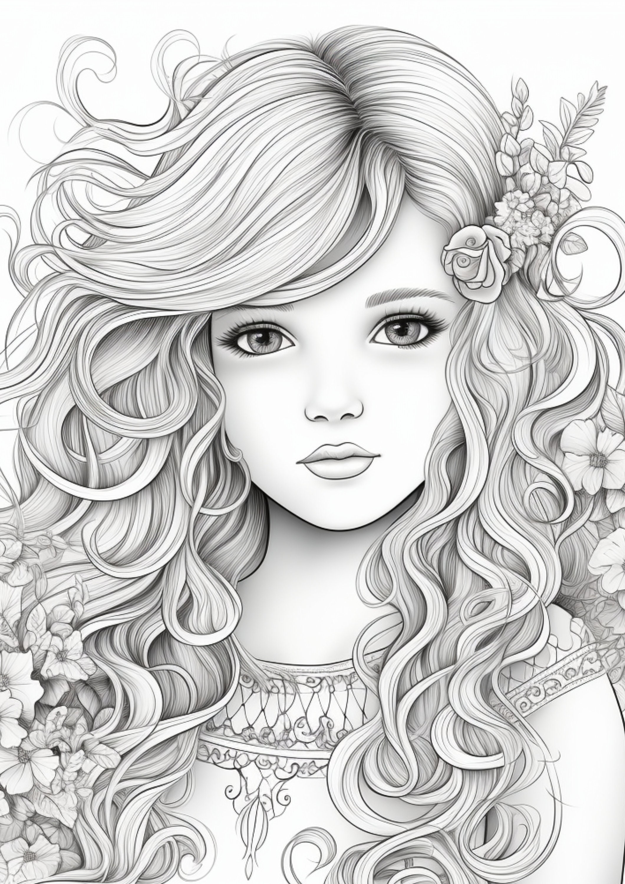25 Gorgeous Flower Girl Coloring Pages, Adults Kids Instant Download ...