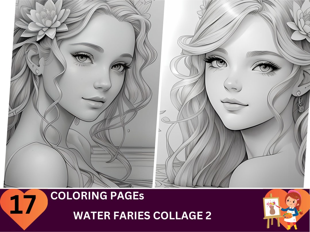 17 Water Fairies Coloring Pages, Adults Kids Instant Download ...