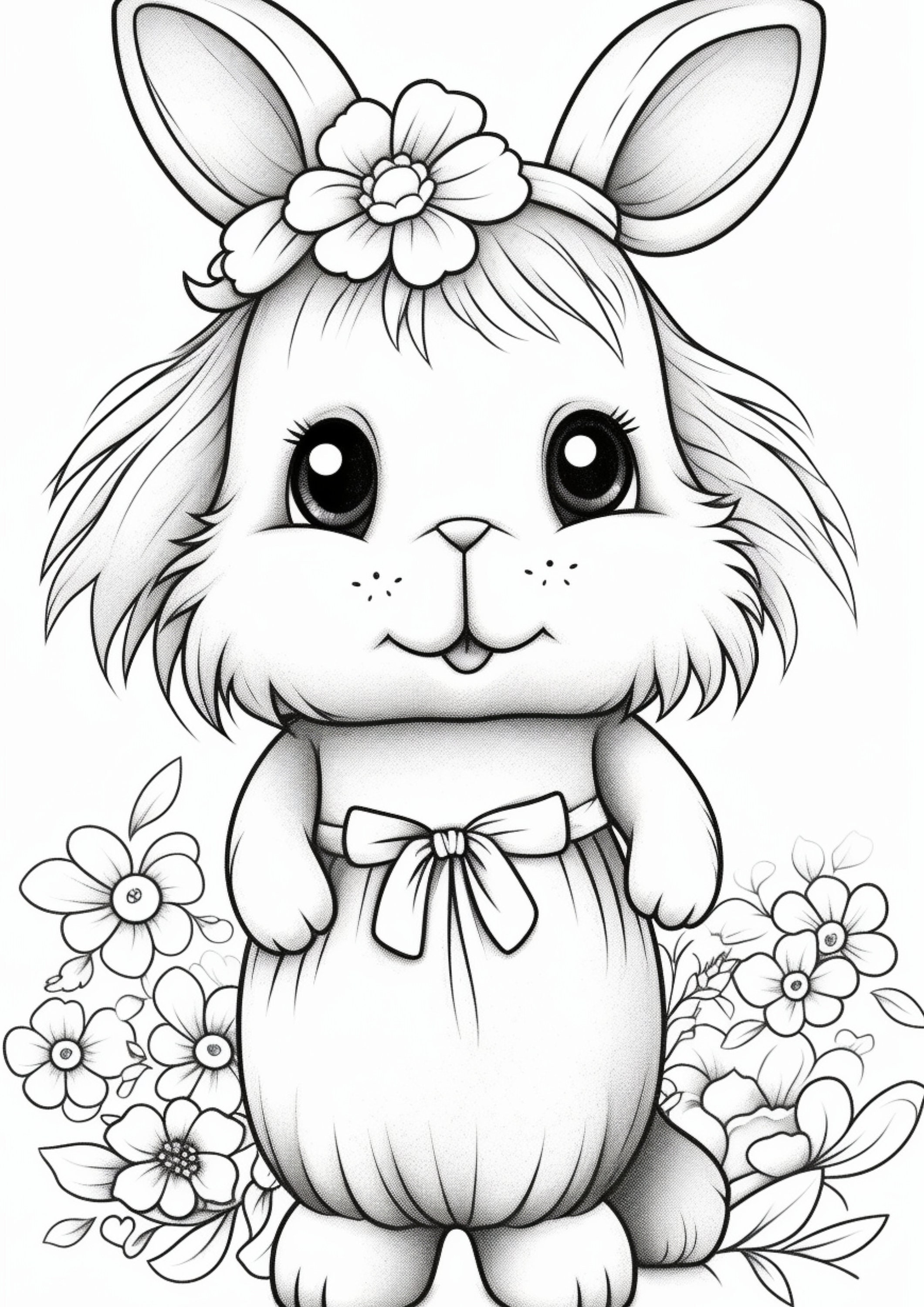24 Cute Flower Bunny Coloring Pages for Adults and Kids, Instant ...