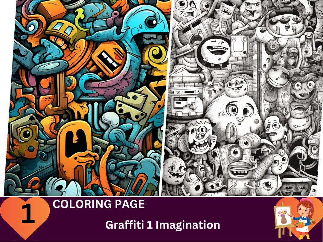 1 Graffiti Mix Art Coloring Pages, Adults + Kids- Instant Download ...