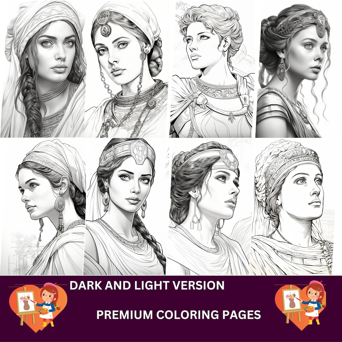 24 Roman Empire Woman Coloring Pages, Adults Kids Instant Download ...