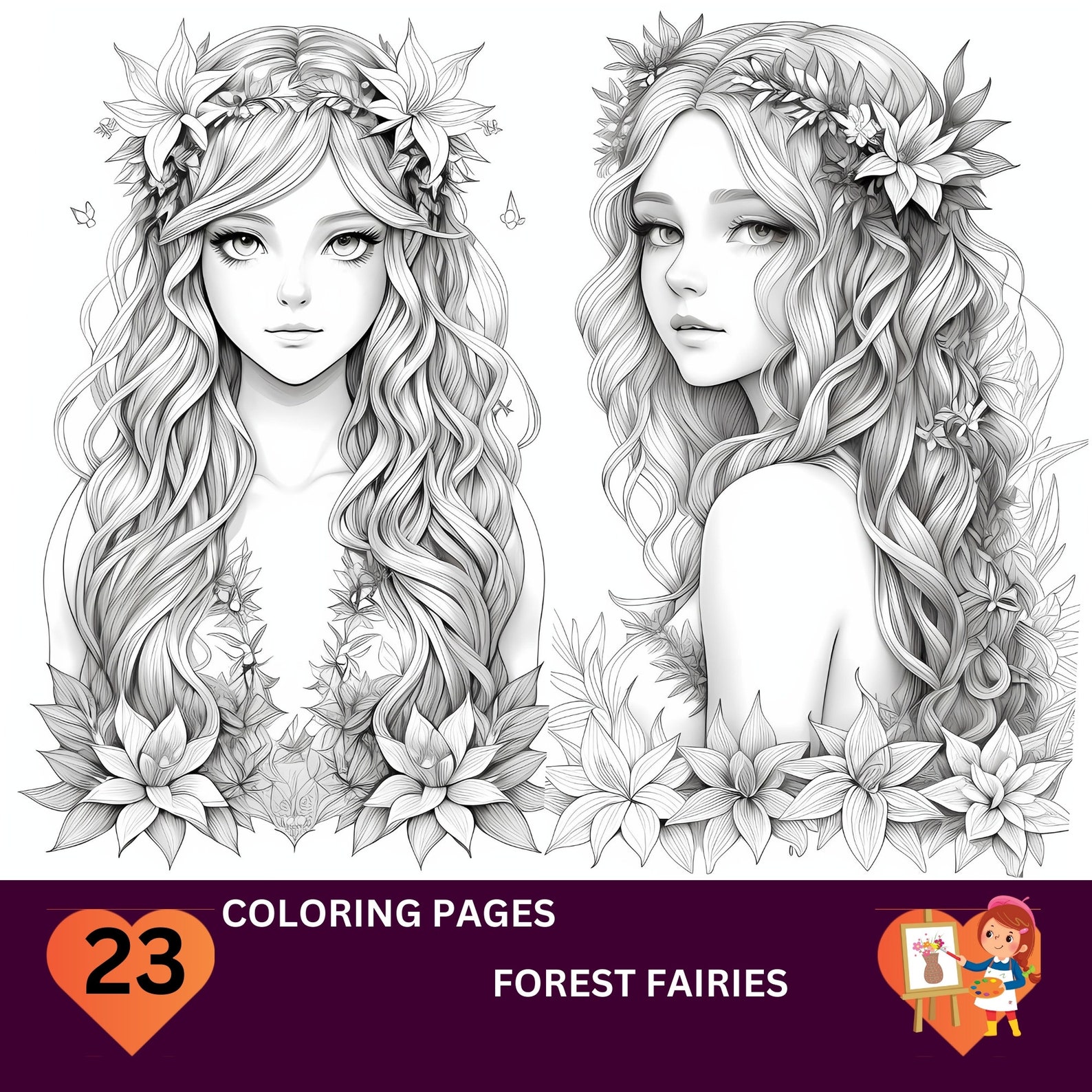 23 Forest Fairies Coloring Pages, Adults + Kids- Instant Download ...