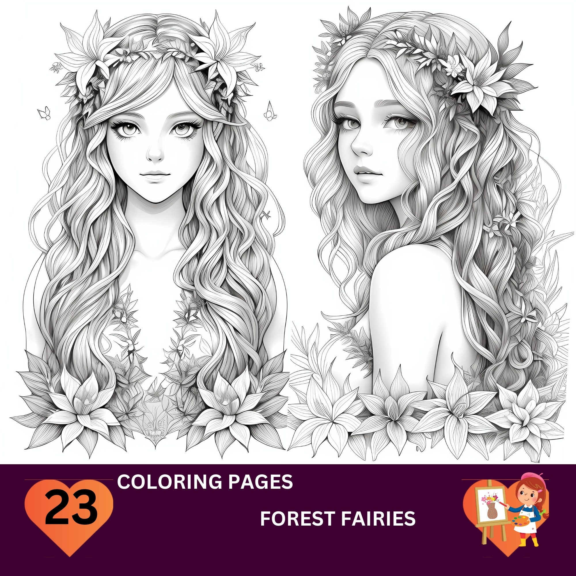 23 Forest Fairies Coloring Pages, Adults Kids Instant Download ...