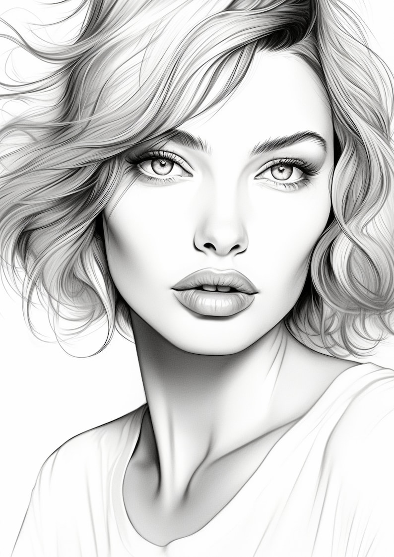 34 Realistic Woman Coloring Pages, Adults + Kids- Instant Download ...