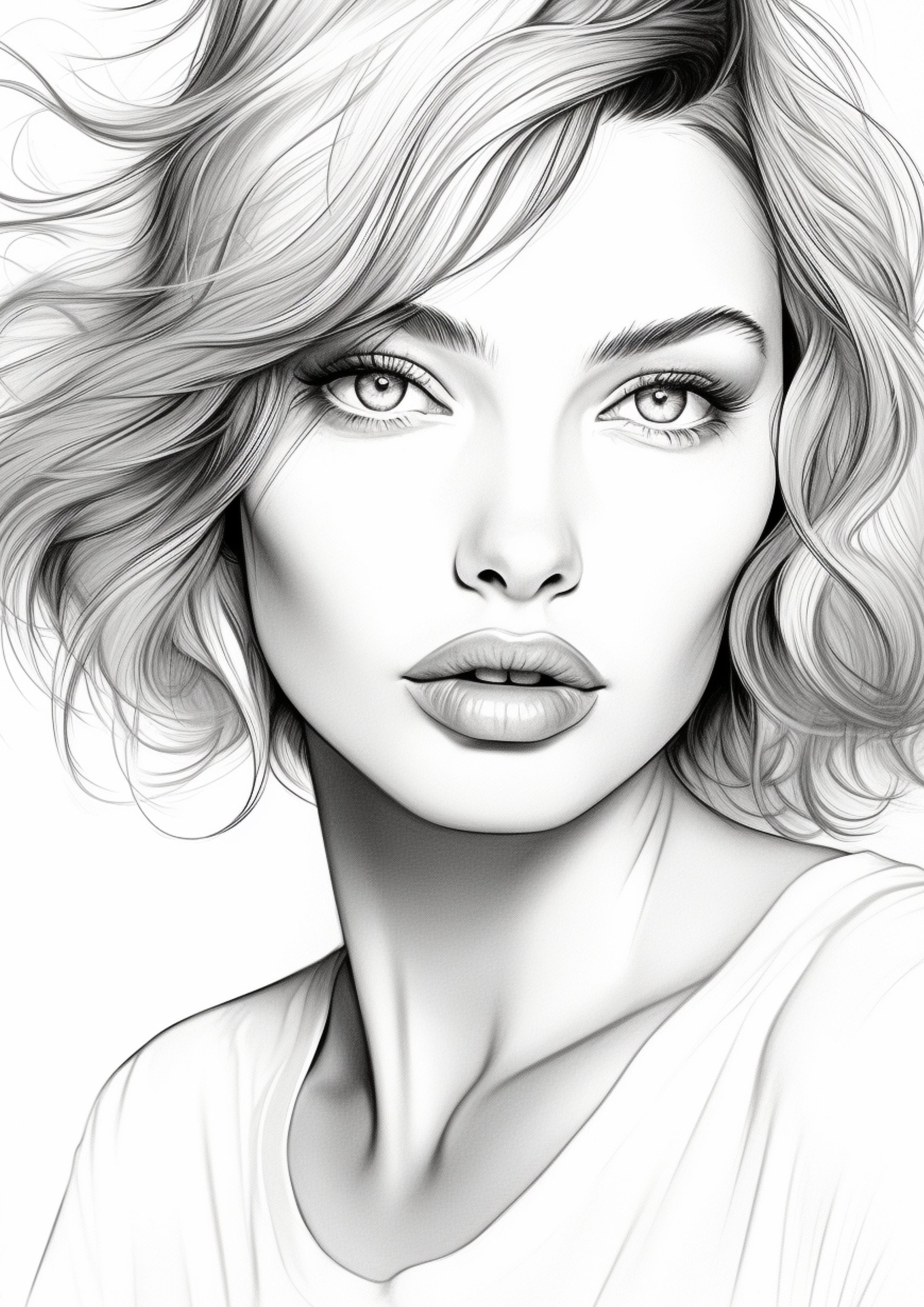 34 Realistic Woman Coloring Pages, Adults + Kids- Instant Download ...