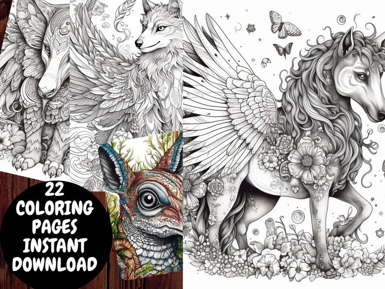 22 Mystical Fantasy Coloring Pages for Adults and Kids, Instant ...