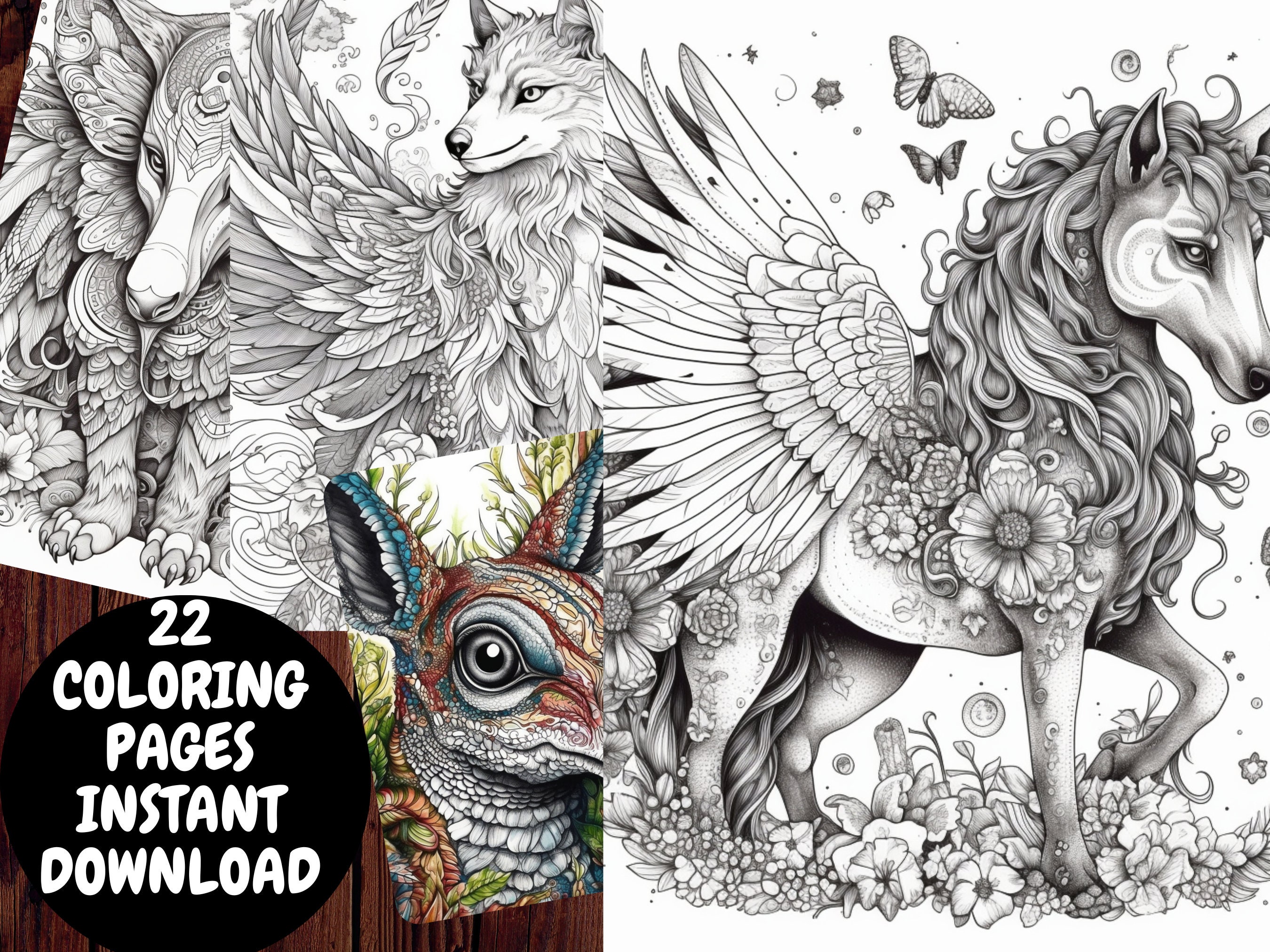 22 Mystical Fantasy Coloring Pages for Adults and Kids, Instant ...