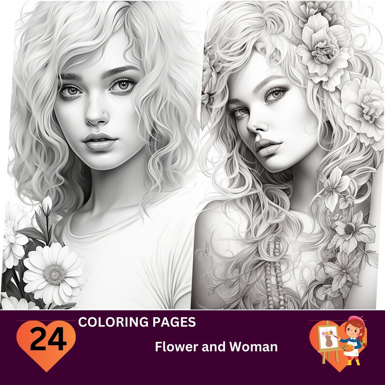 24 Coloring Pages Adults Kids Instant Download Grayscale - Etsy