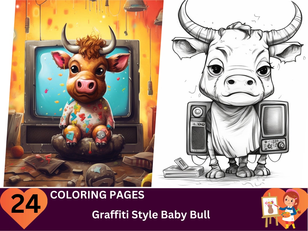 24 Baby Bull Coloring Pages, Adults + Kids- Instant Download, Grayscale ...