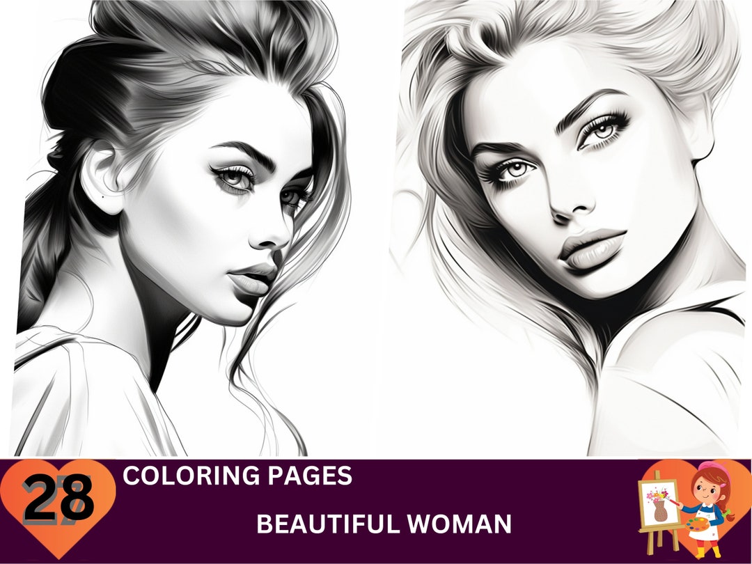 28 Beautiful Woman Coloring Pages, Adults + Kids- Instant Download ...