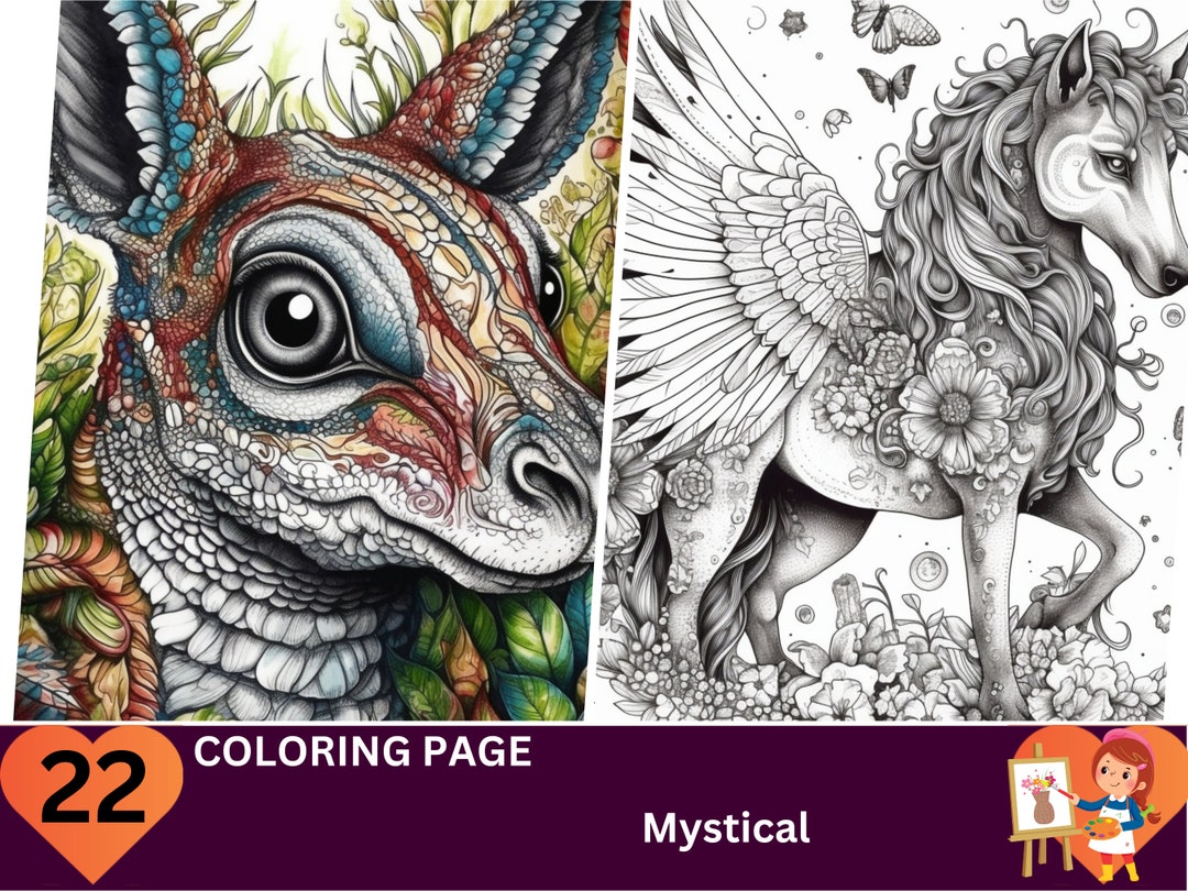 22 Mystical Fantasy Coloring Pages for Adults and Kids, Instant ...