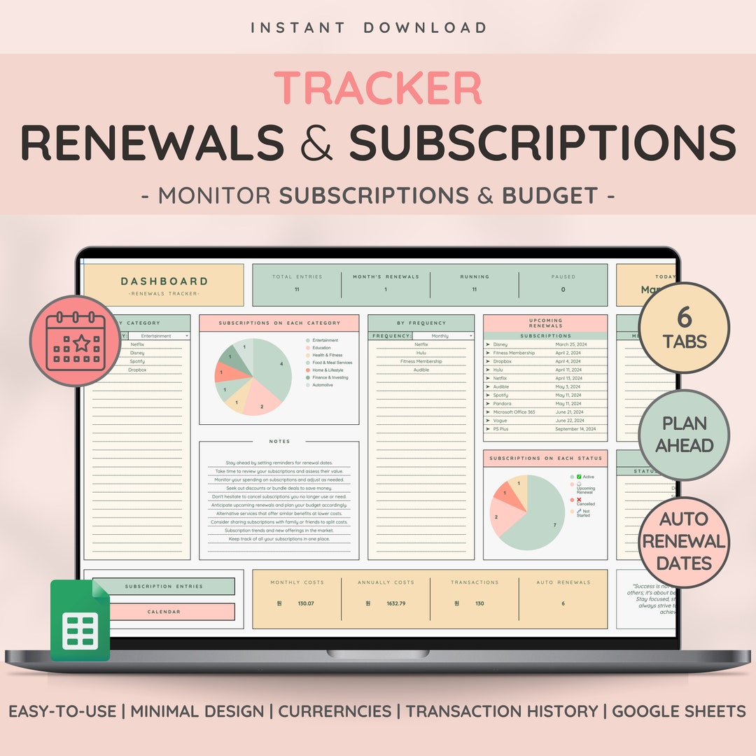 Streamline Your Subscriptions Effortless Tracking & Financial Planning Template Automated ...