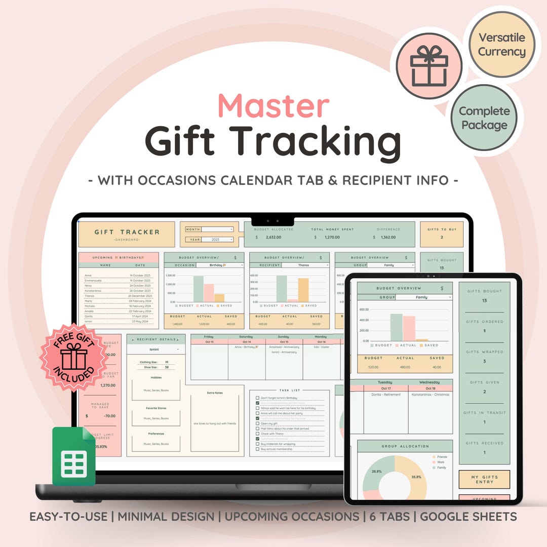 Gift Tracking Master With Holiday Categories | Gift Planner and ...
