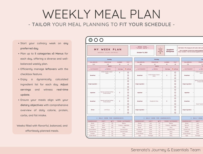 Weekly Meal Planner | Transform Your Cooking | Water Tracker | Weight ...