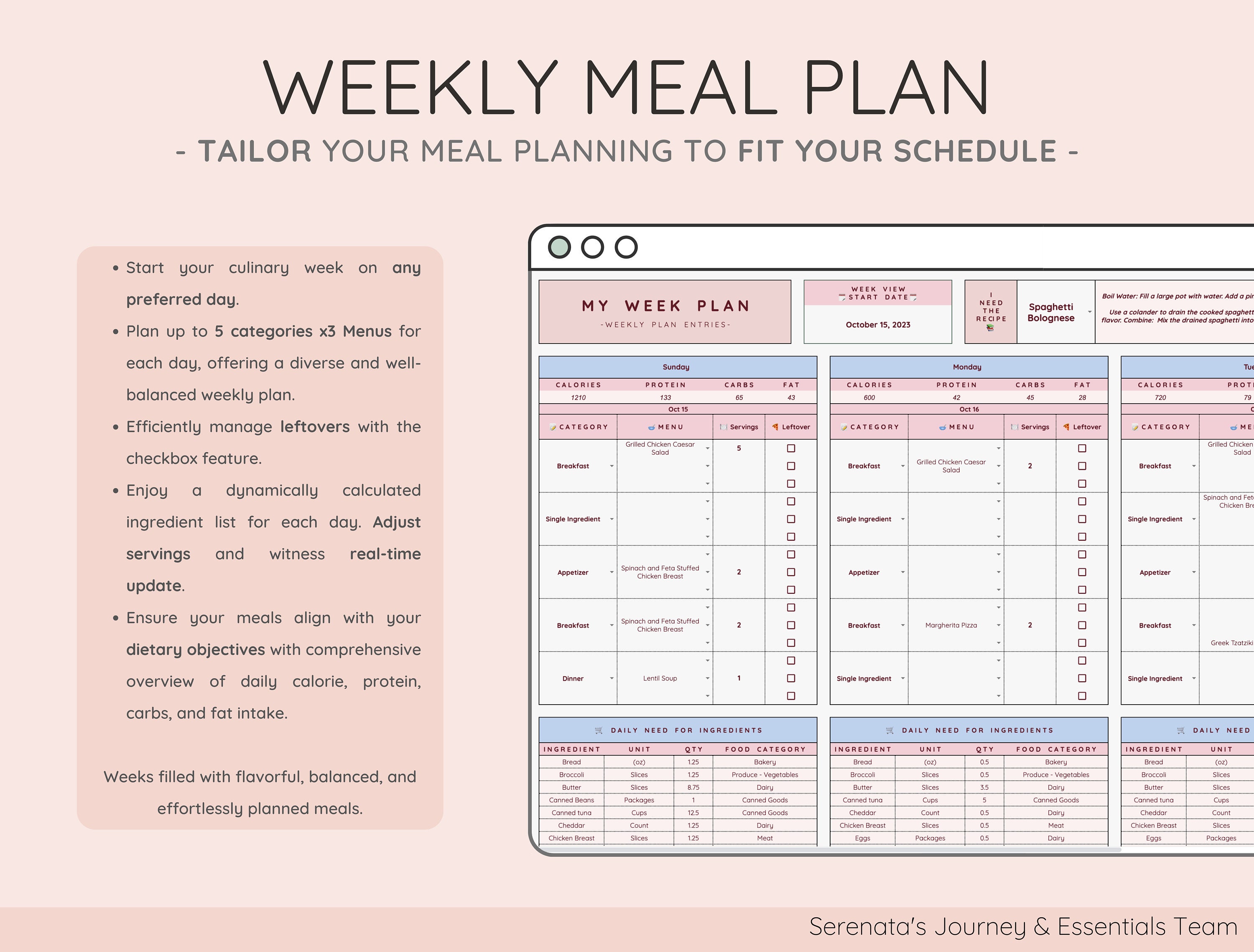 Weekly Meal Planner Transform Your Cooking Water Tracker Weight Loss ...