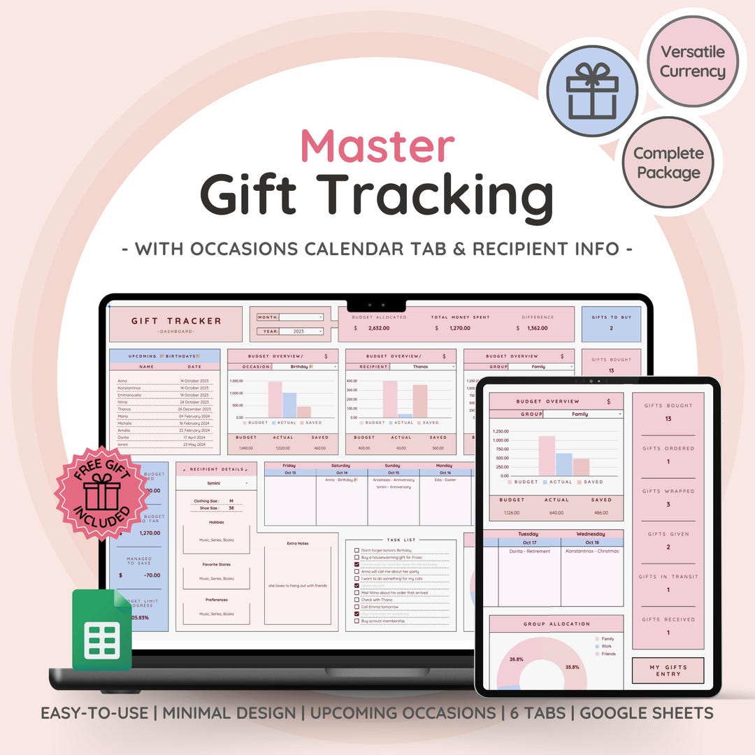 Gift Tracking Master With Holiday Categories | Gift Planner and ...