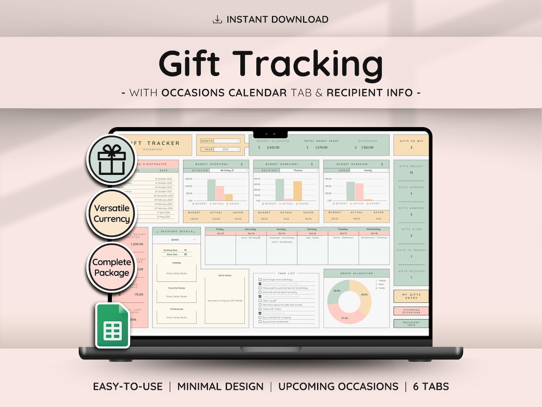 Gift Tracking Master With Holiday Categories | Gift Planner and ...