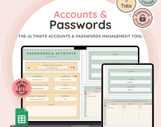 EXCEL Password Tracker Spreadsheet Template. Password Book. Password Keeper. Password Log ...