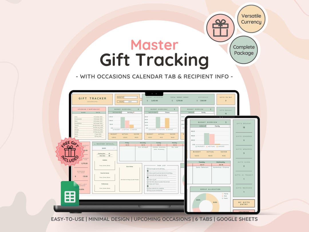 Gift Tracking Master With Holiday Categories | Gift Planner and ...