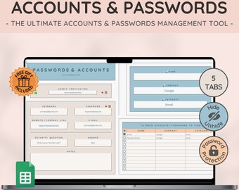 Accounts Tracker for Google Sheets Passwords Tracker Spreadsheet ...