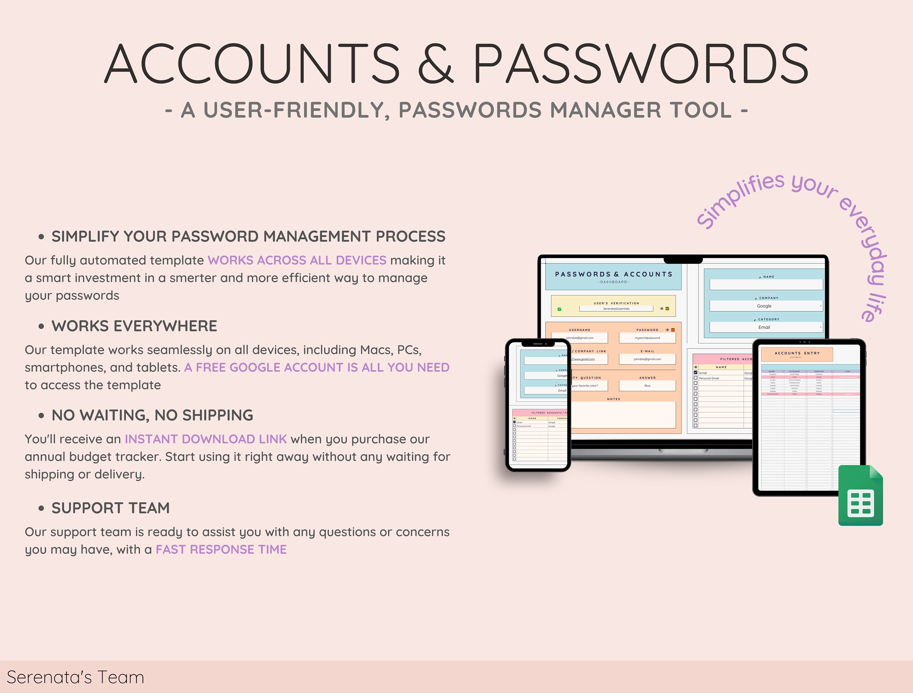 Accounts Tracker for Google Sheets Passwords Tracker - Etsy