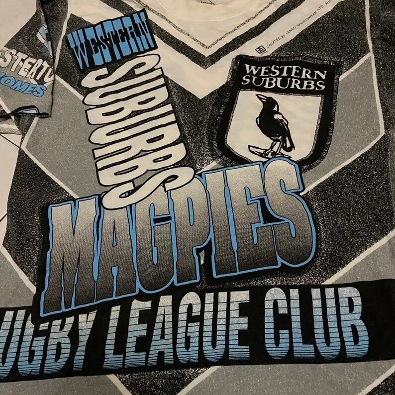 Rare!! Vintage Western Suburbs Magpies Tshirt AOP Rugby League Club ...
