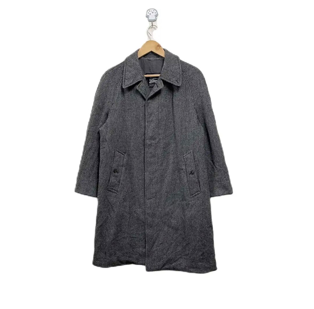 Vintage BURBERRY Wool Overcoat Trench Jacket Burberry Long Coat Size L ...