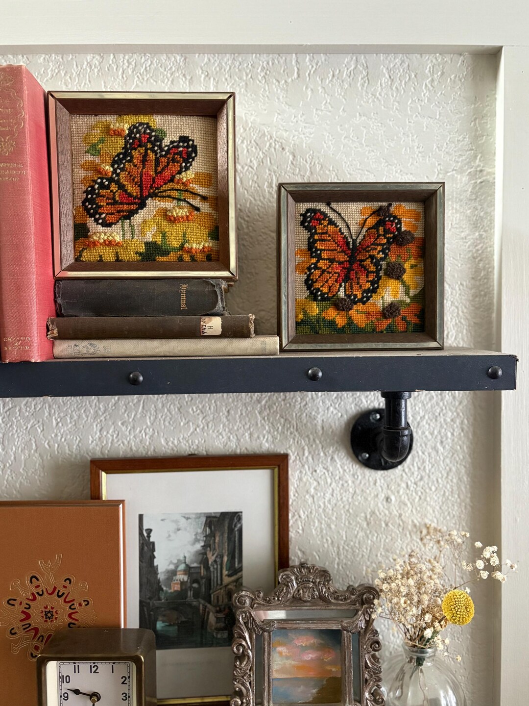 Hand-stitched Monarch Butterfly Art in Faux Wood Rustic Frames ...