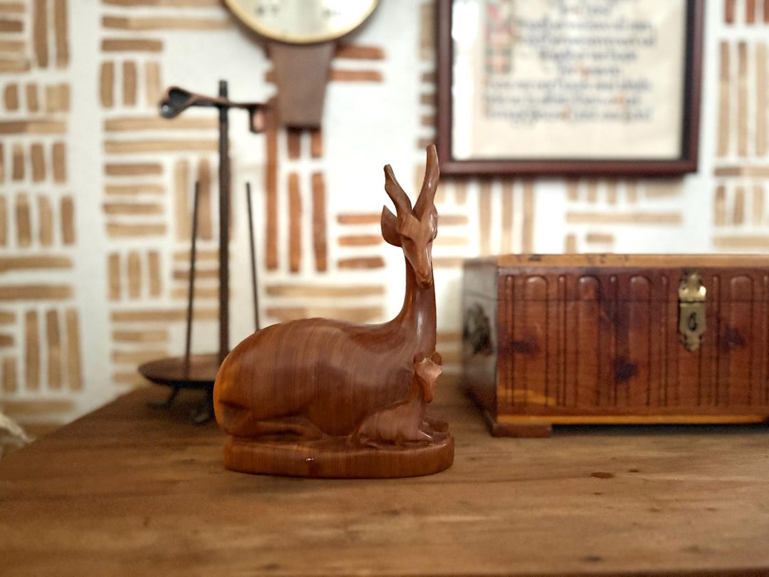 Vintage MCM Carved Wood Deer Figurine, Danish Modern Decor - Etsy