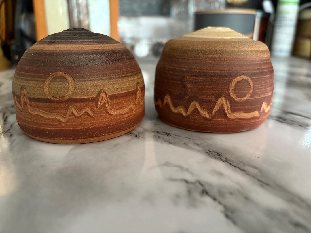 Handmade Desert Sunset Pottery Shakers – Earthy Clay Salt & Pepper Set ...