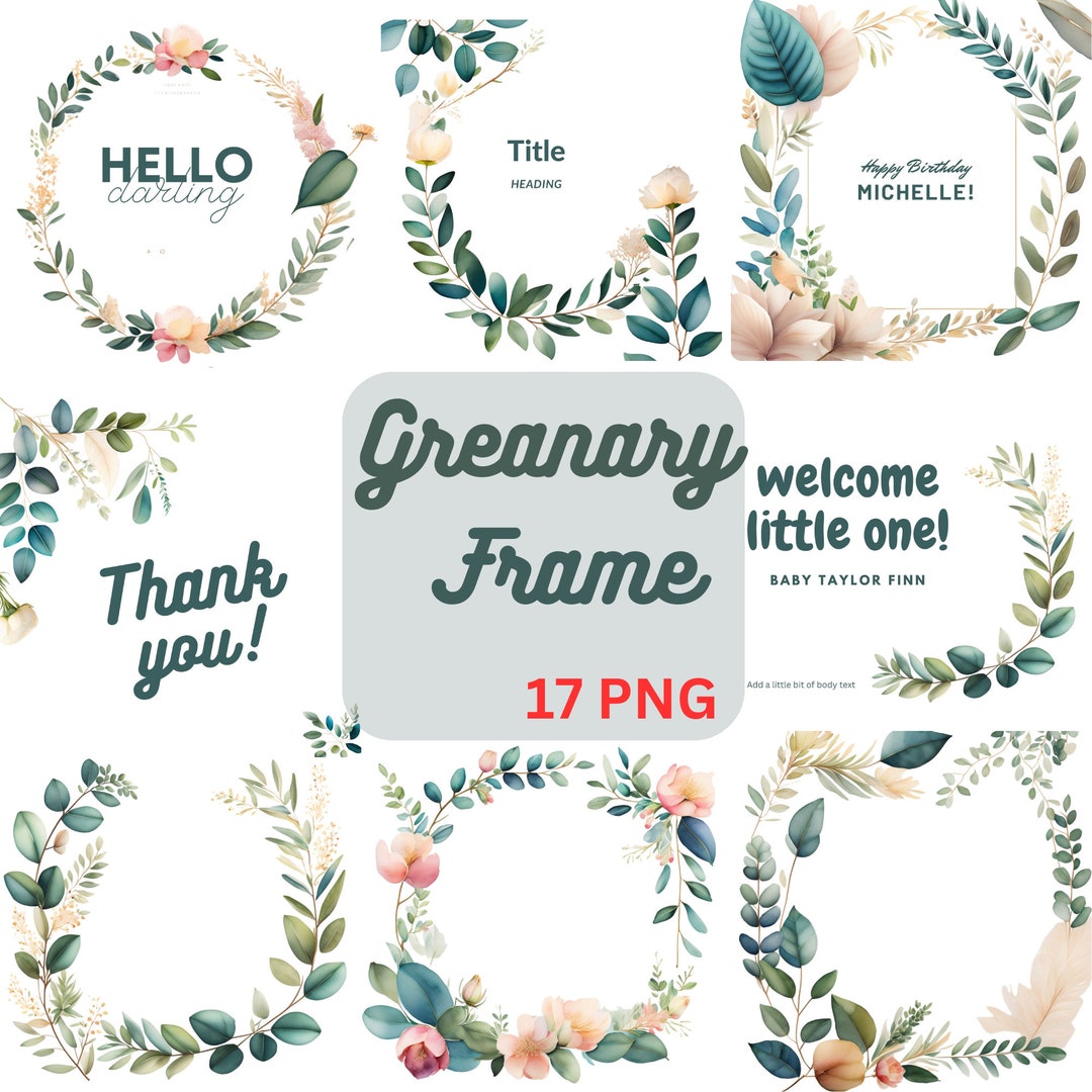 Watercolor 17 Greenery Frames Borders PNG Clipart Green Leaves - Etsy